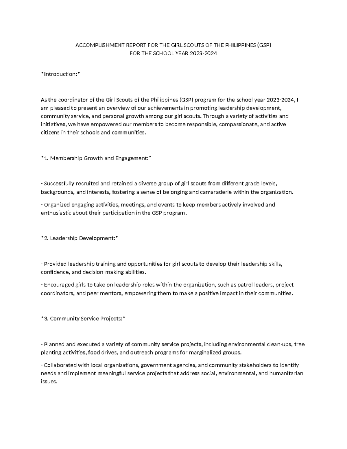 AR GSP - story - ACCOMPLISHMENT REPORT FOR THE GIRL SCOUTS OF THE ...