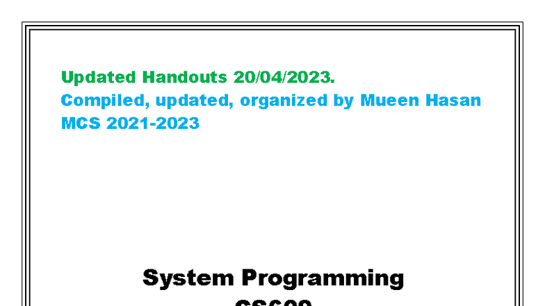 Updated CS609 Handouts: System Programming Lecture Notes by Mueen - Studocu