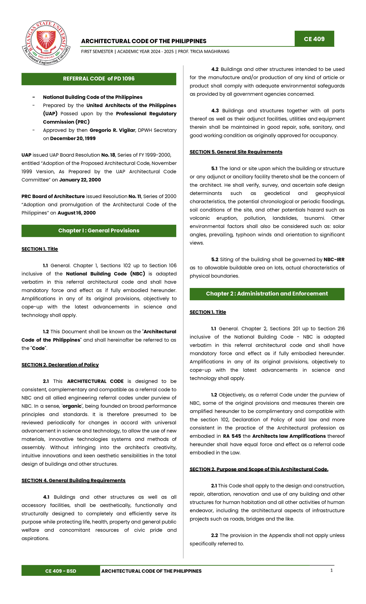 Architectural Code of the Philippines (PD 1096): General Provisions ...