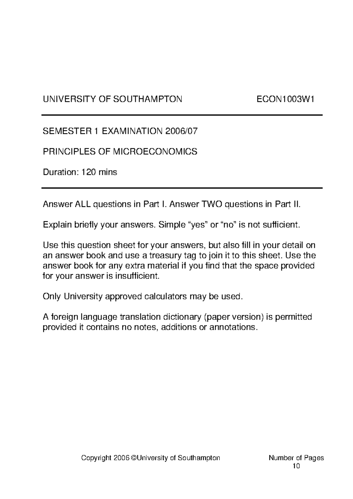 ECON1003W1 SEM 1 2006 MICROECONOMICS FINAL EXAMINATION GUIDE - Studocu