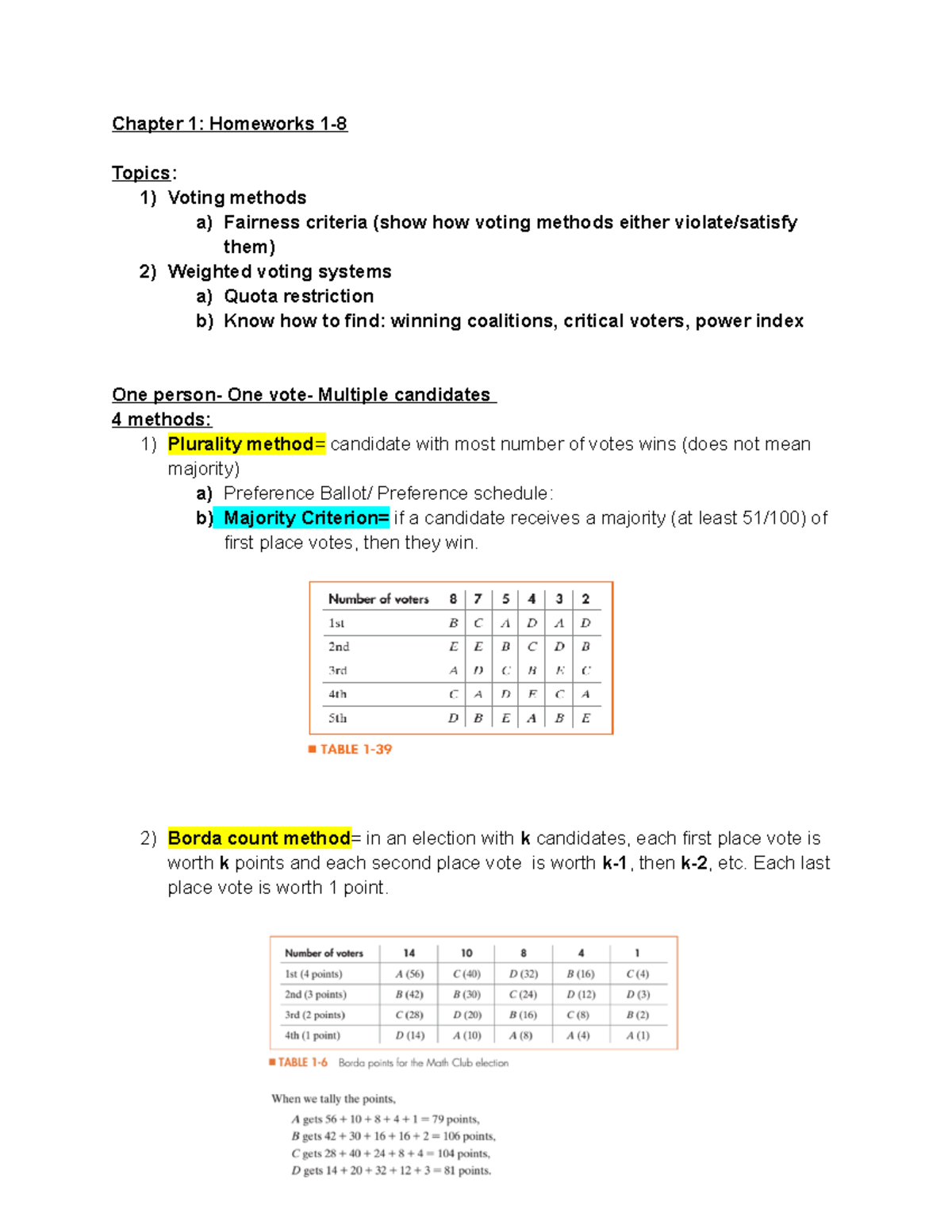 Voting Methods and Fairness Criteria - Exam 1 Notes - Studocu