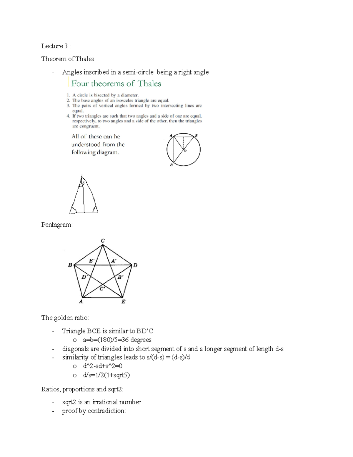 Lecture 3: Theorem of Thales & Golden Ratio Analysis - Studocu