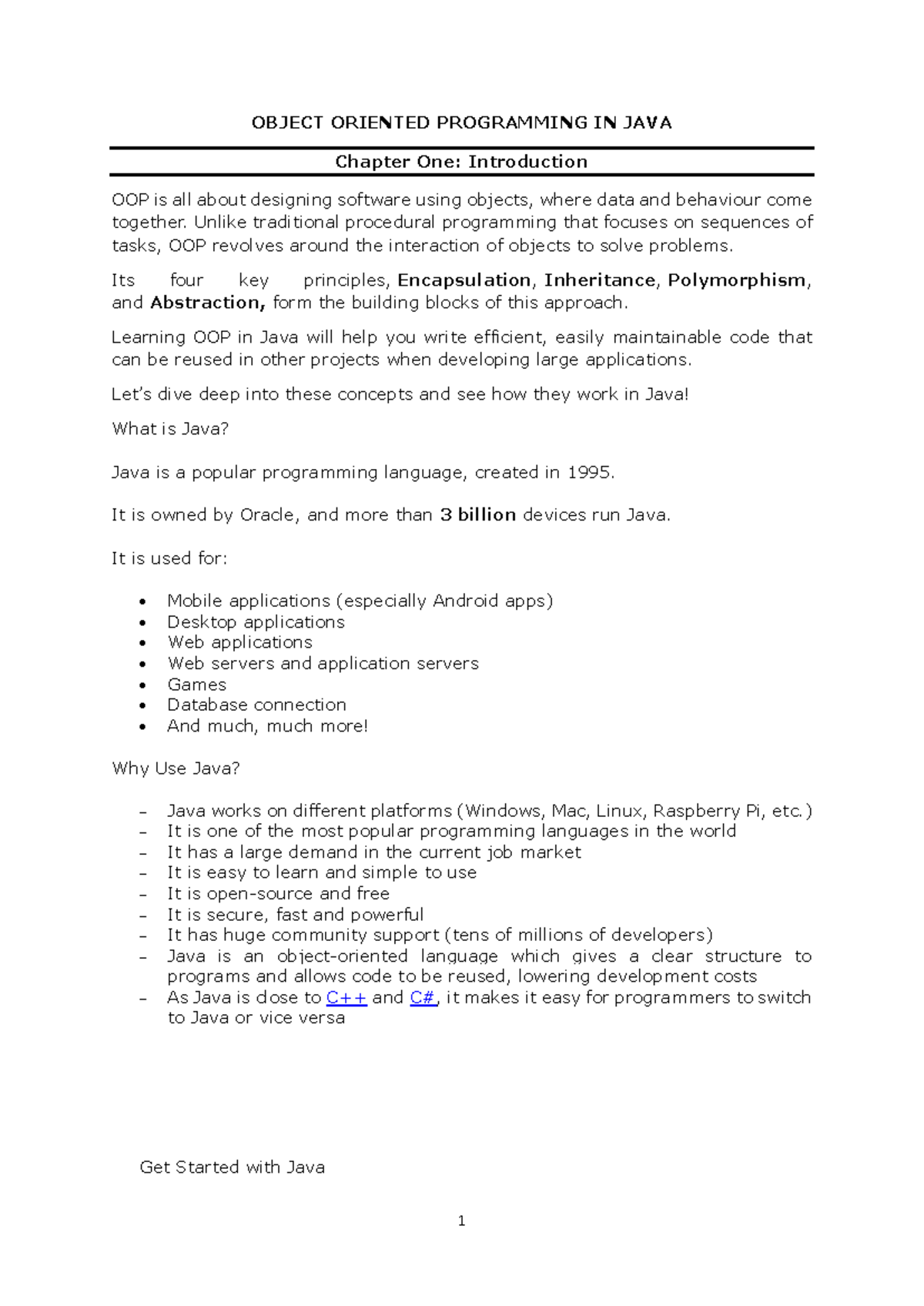 OOP in Java: Chapter 1 - Introduction to Object-Oriented Programming - Studocu