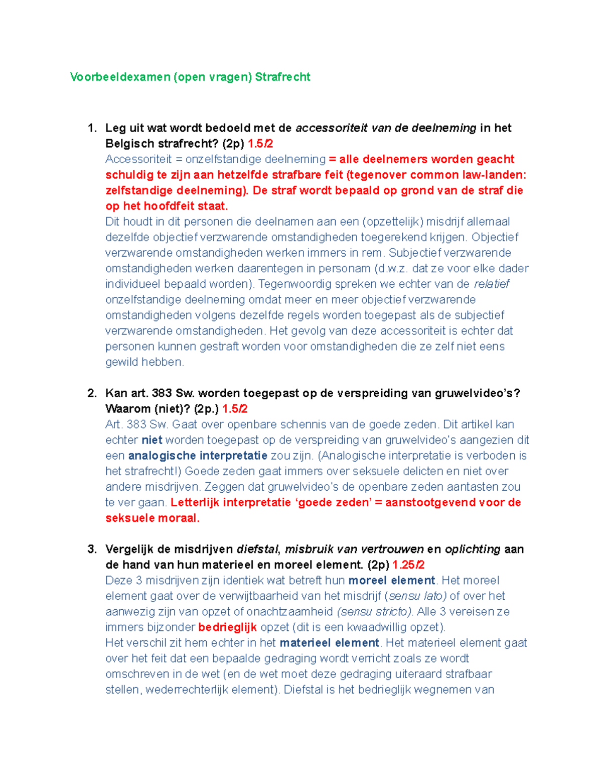 Voorbeeldexamen+Strafrecht Oplossing - Voorbeeldexamen (open vragen ...