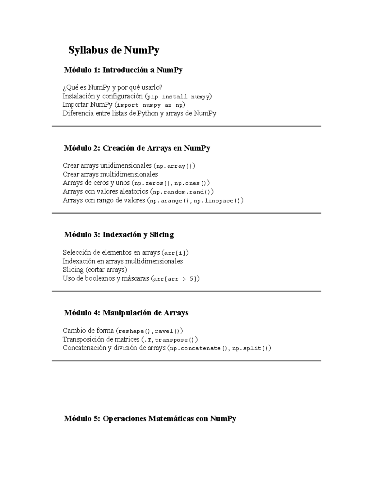 Syllabus de NumPy: Introducción y Manipulación de Arrays (PYTHON 101 ...