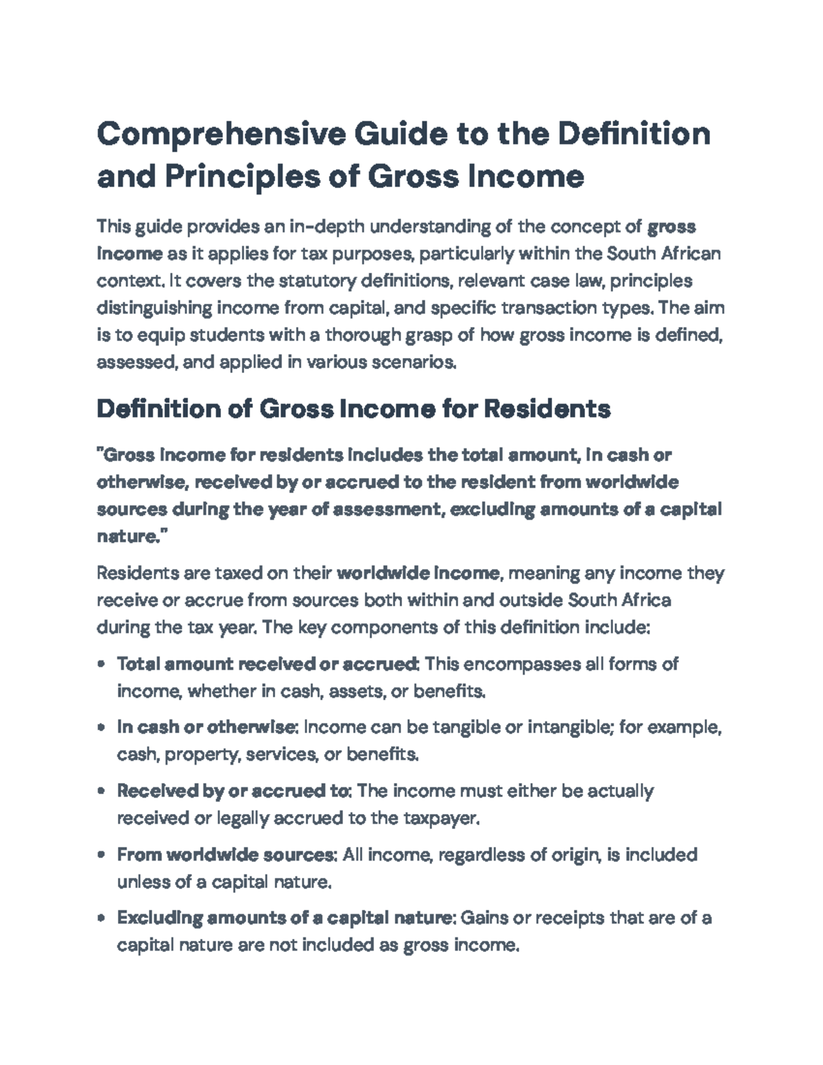 Comprehensive Overview of Gross Income Principles for Taxation (SA ...