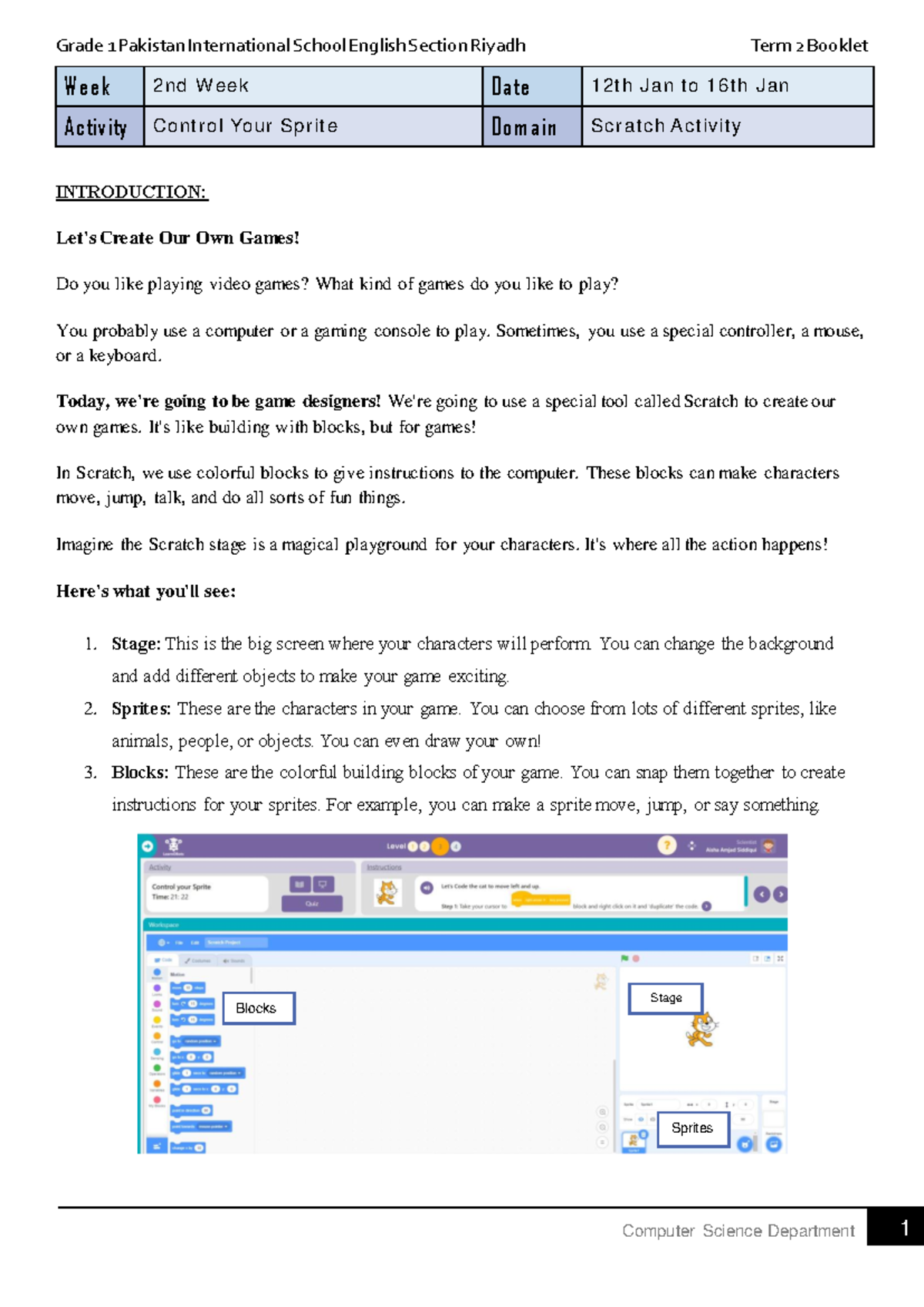 Control Your Sprite: Intro to Computing (Week 2 Activity) - Studocu