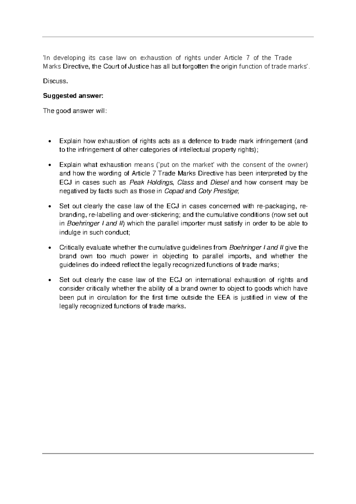 Exhaustion of rights seminar question and answer - ‘In developing its ...