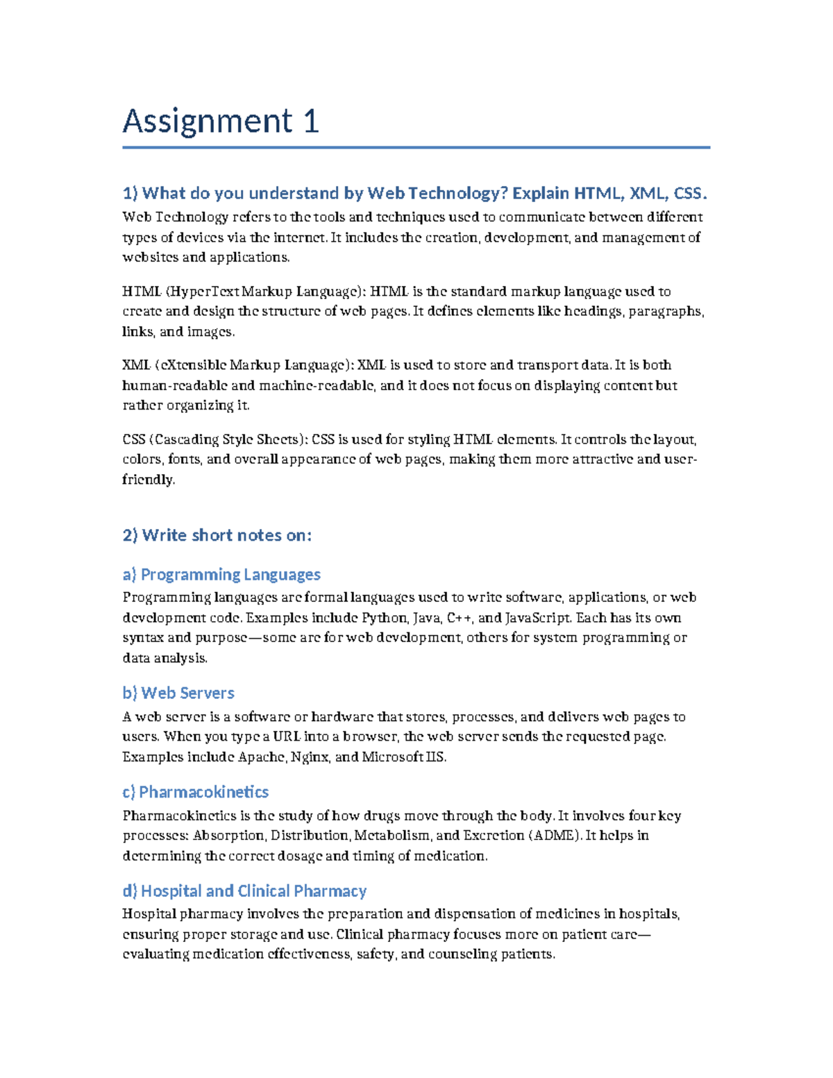 Web Technology Overview: HTML, XML, CSS & Related Concepts - Assignment ...