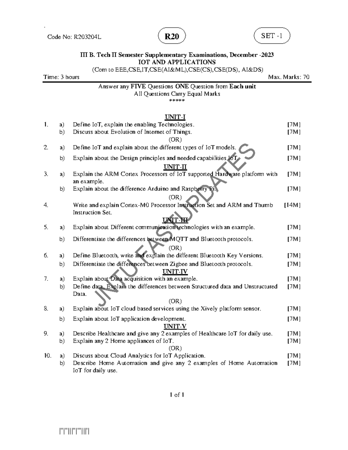 IOT AND APPLICATIONS - B. Tech II Sem Supplementary Exam DEC 2023 - Studocu