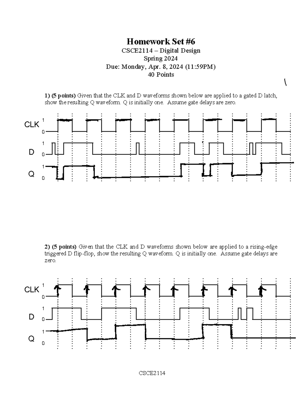 CSCE2 114 HW6: Digital Design Waveform Analysis - Spring 2024 - Studocu