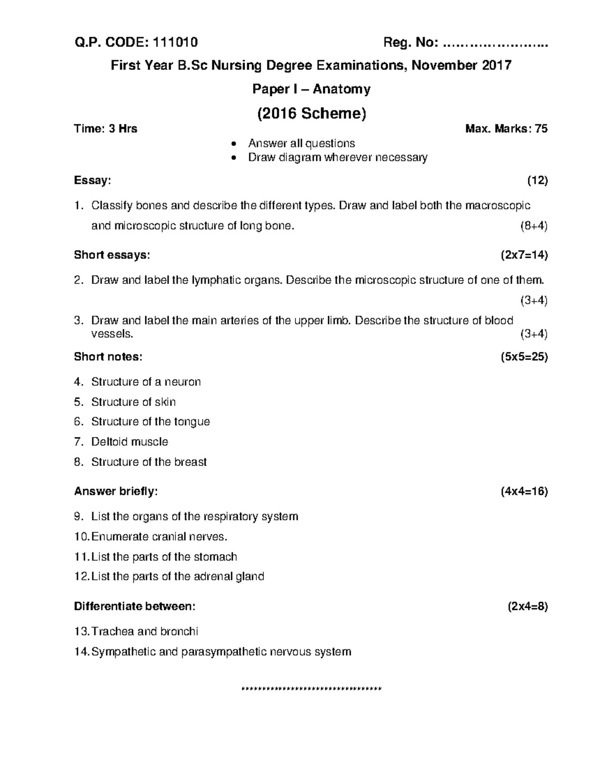 111010 - Previous Questions First Year Bsc Nursing - Q. CODE: 111010 ...