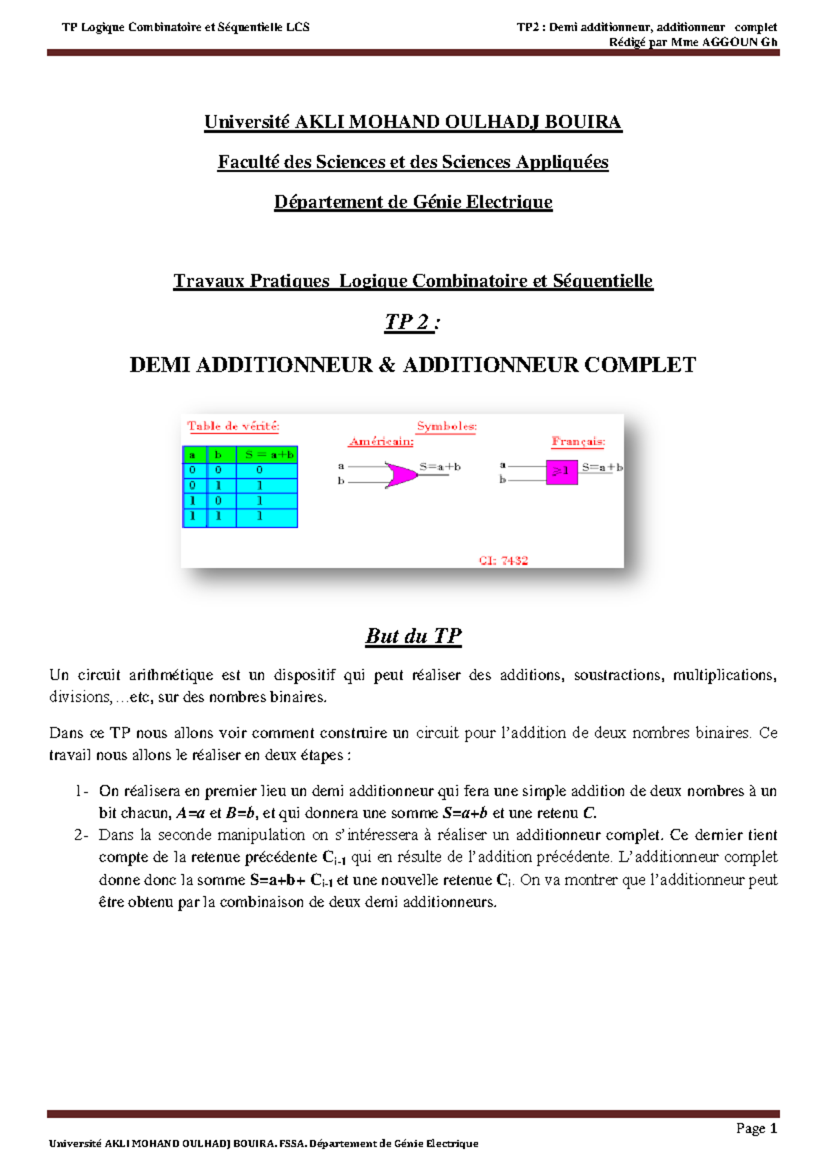 TP 2: Construction d'un Demi Additionneur & Additionneur Complet - Studocu