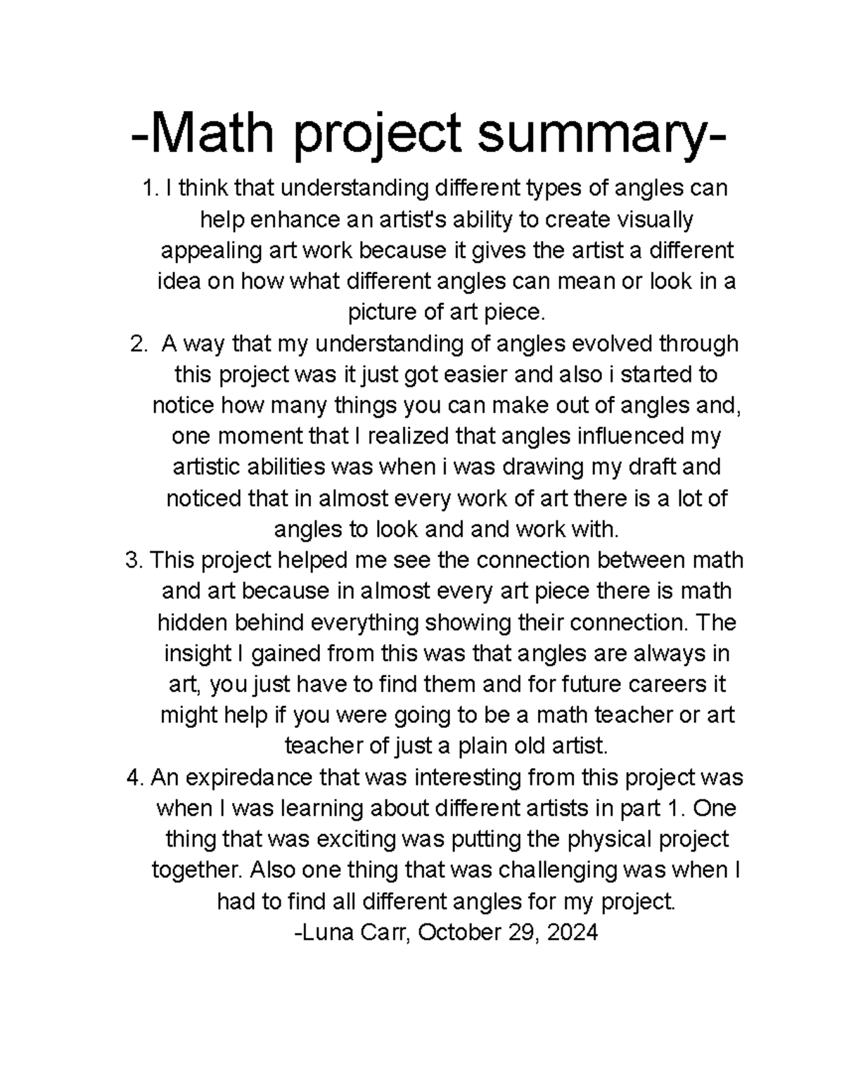 Untitled document - Poop -Math project summary- 1. I think that ...