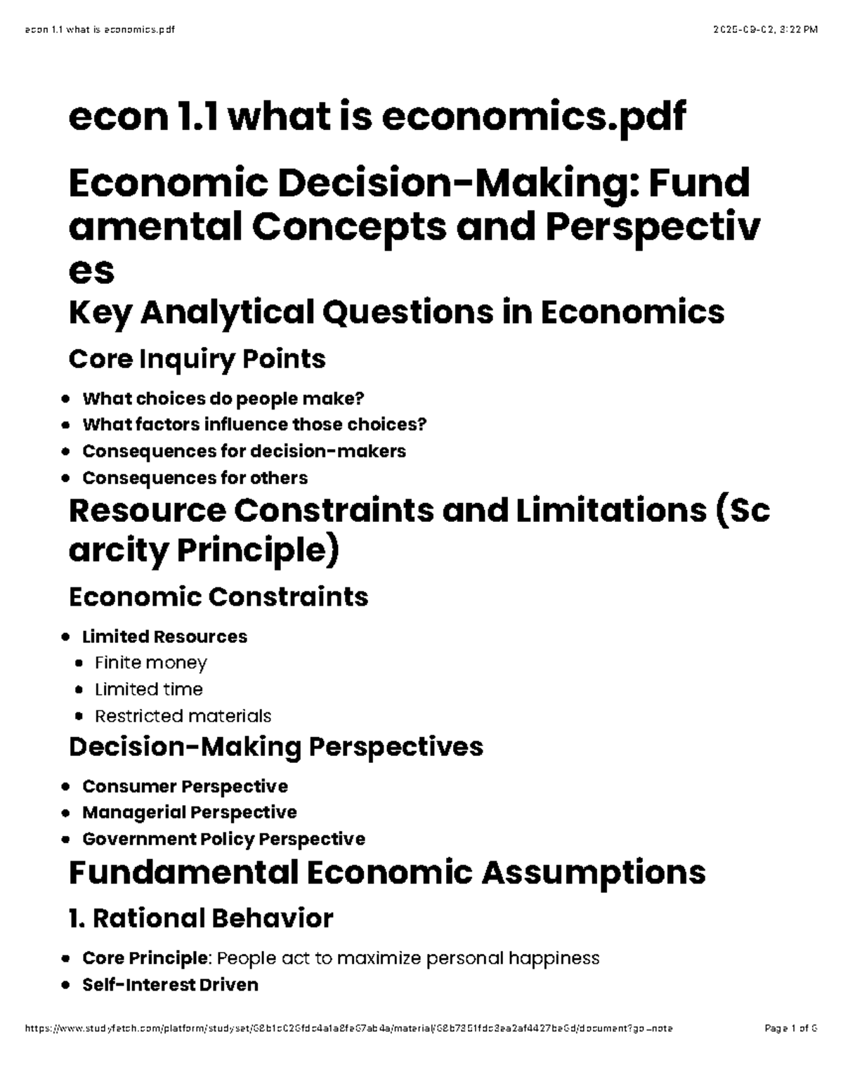 Econ 1.1: Understanding Fundamental Economic Concepts and Perspectives ...