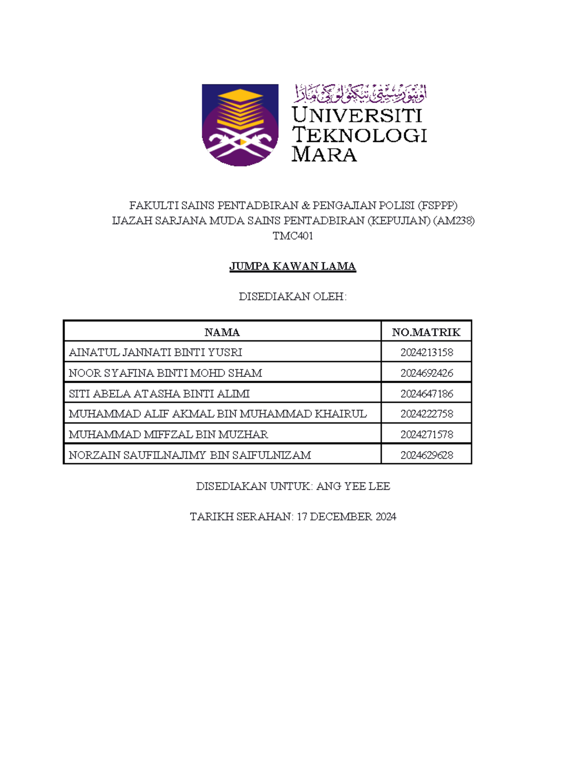 TMC401 Final Exam Roleplay Script: Jumpa Kawan Lama - Studocu