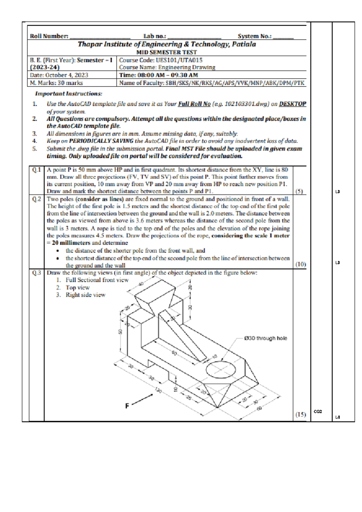 UES101 Midterm Test-24: Engineering Drawing Tutorial Sheet 1 - Studocu