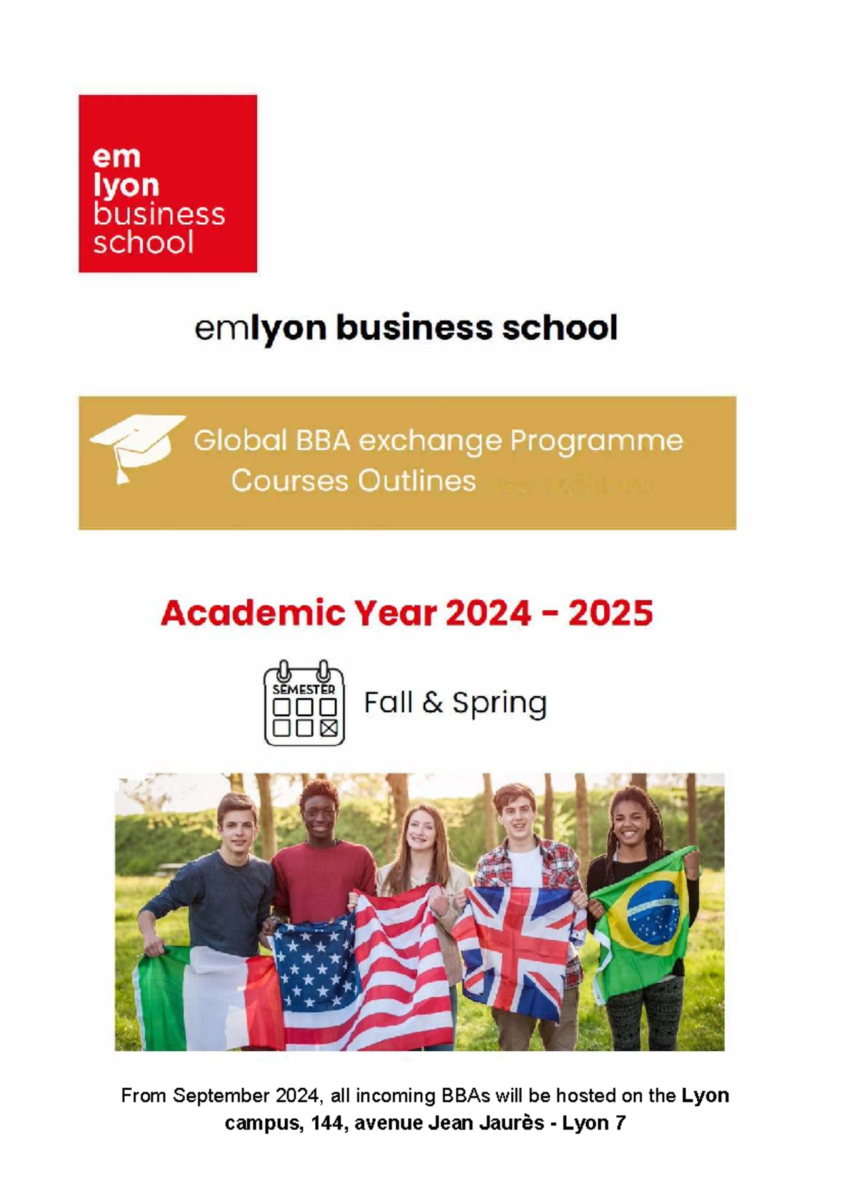 2024-2025 Global BBA Course Outline for Lyon Campus - Studeersnel