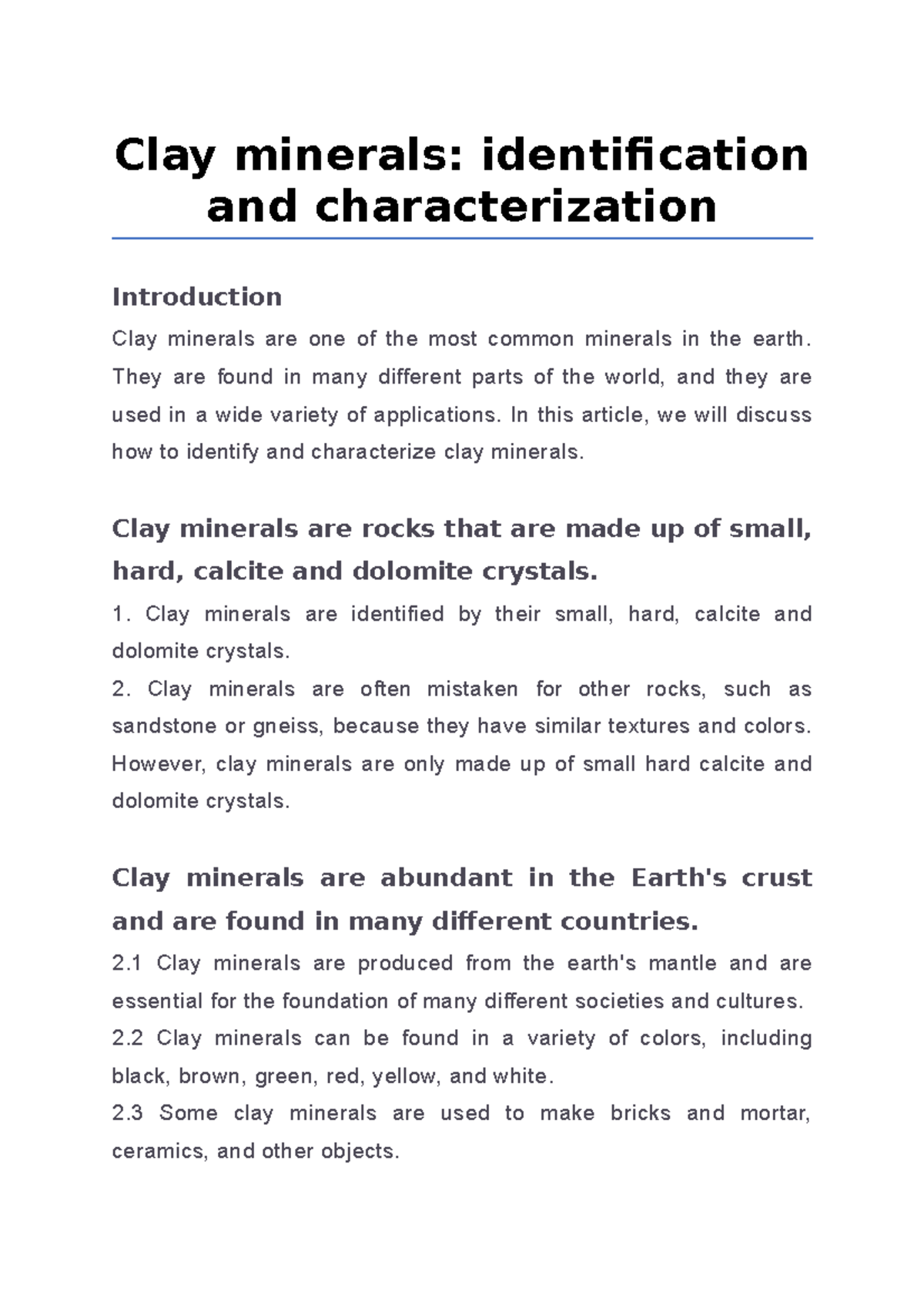 Identification and Characterization of Clay Minerals (SC 101) - Studocu