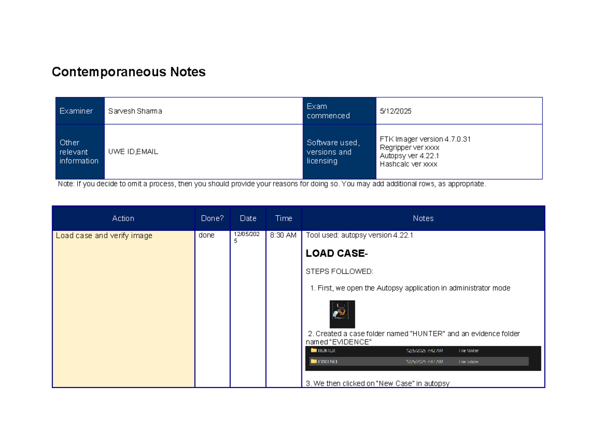 Forensic Analysis Notes: FTK Imager & Autopsy Procedures - Studocu