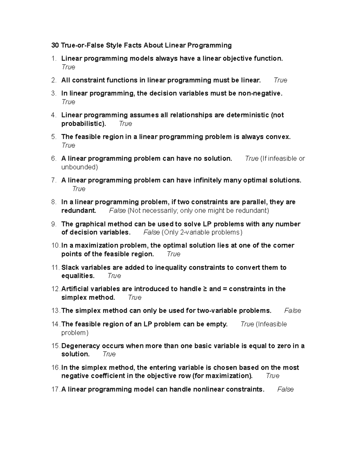 Linear Programming Facts: 30 Key Insights for LP Models - Studocu