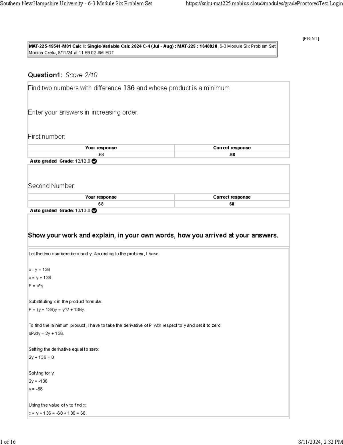 MAT-225-15541-M01 Calc I: Module Six Problem Set Solutions - Studocu