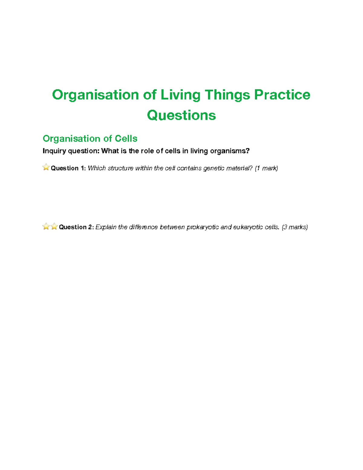 Module 2 Practice Questions: Organisation of Living Things - Studocu
