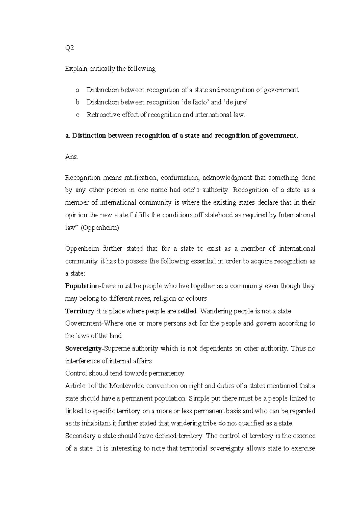Public International Law 1: Recognition of States and Governments - Studocu