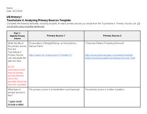 US History I Touchstone 4 - Name: Date: US History I Touchstone 4 ...