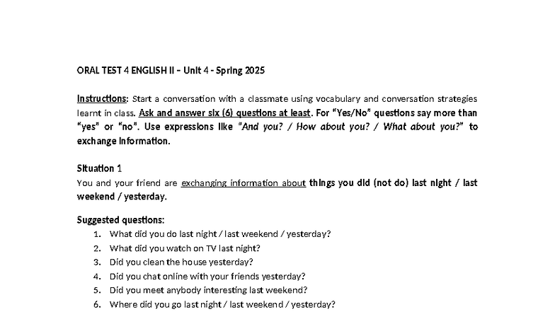 Role Play 3: Unit 4 Conversation Strategies - English II - Studocu