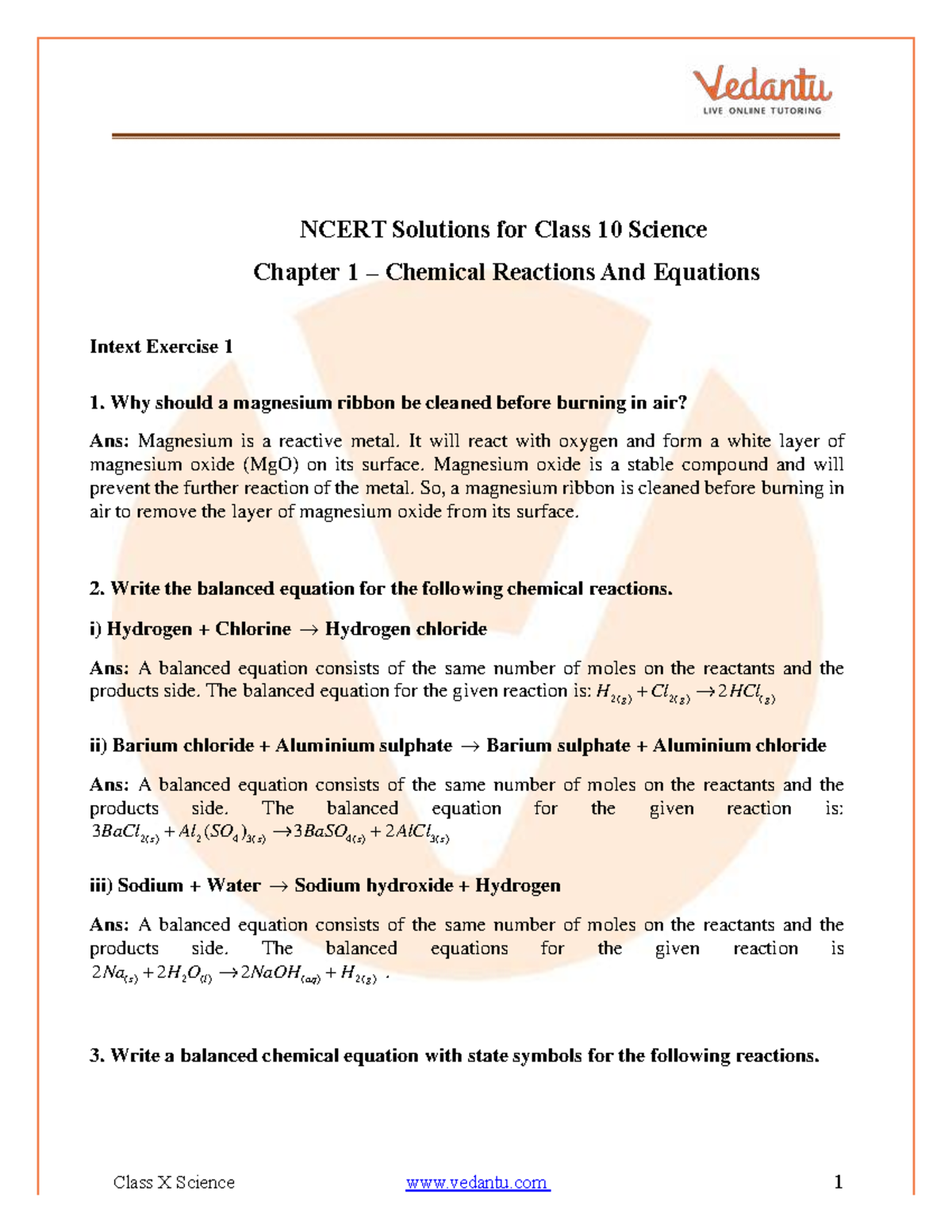 NCERT Solutions for Class 10 Science: Ch 1 Chemical Reactions ...