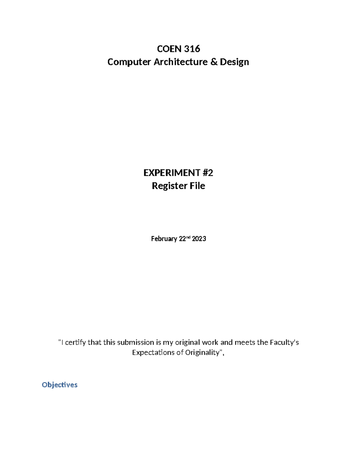 COEN 316 Lab 1: Design and Testing of a 32x32 Register File - Studocu