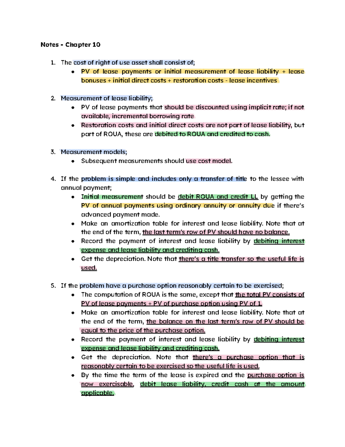Notes on Chapter 10: Right of Use Asset & Lease Liabilities - Studocu