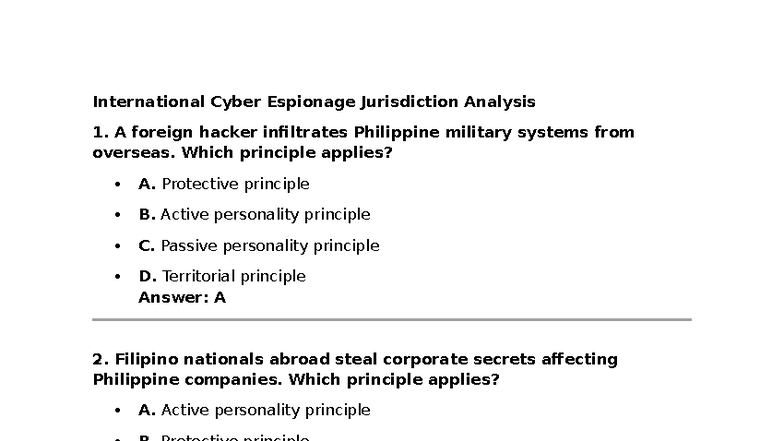 International Cyber Espionage Jurisdiction: Principles & Cases Analysis - Studocu