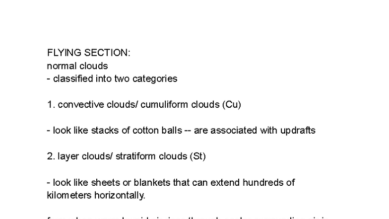 FLYING SECTION: Cumuliform and Stratiform Clouds Explained - Studocu