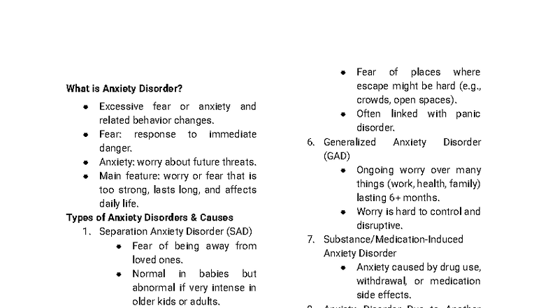 Anxiety Disorders Overview: Types, Symptoms, and Treatments - Studocu