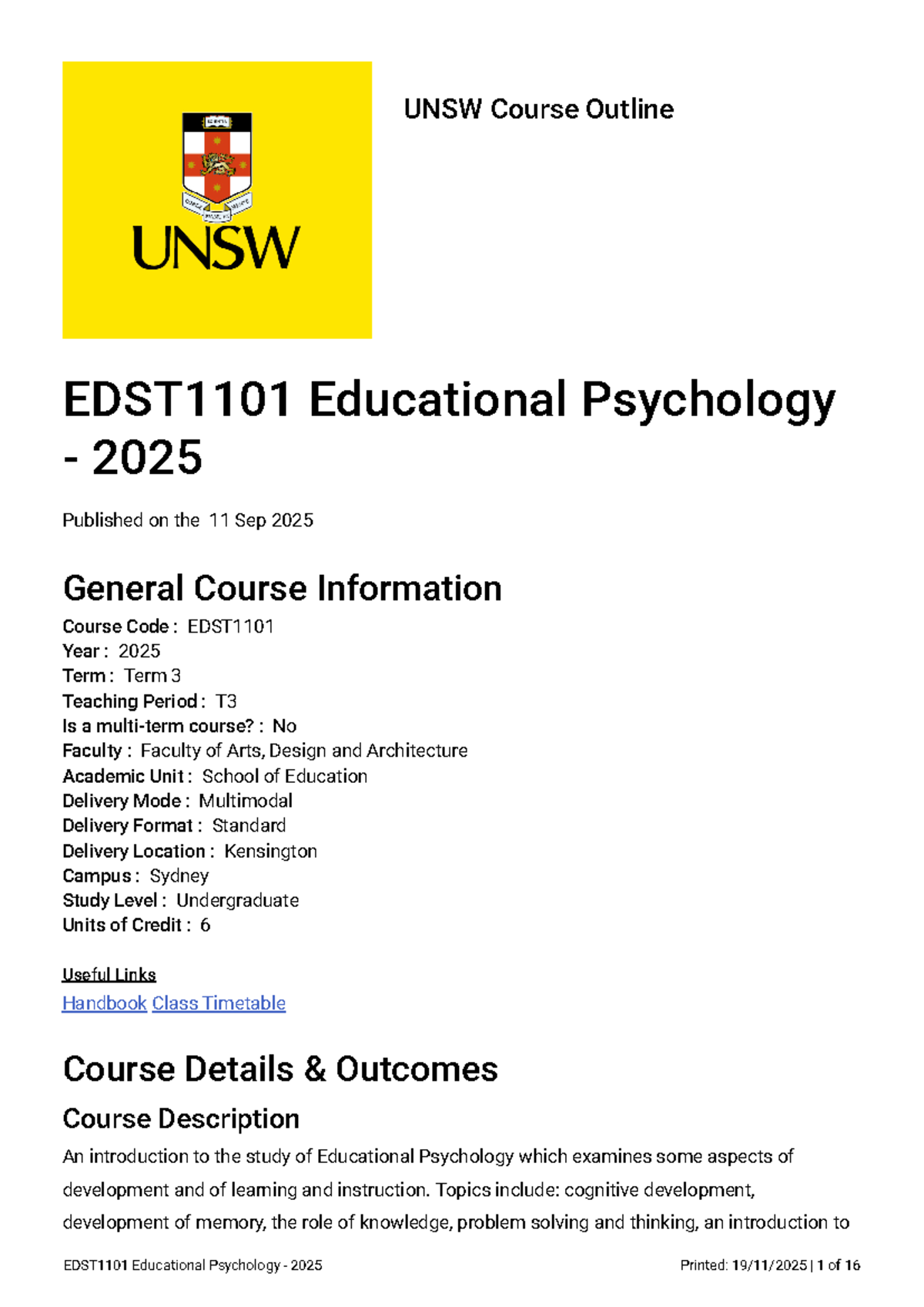 EDST1101 Educational Psychology Course Outline - T3 2025 - Studocu