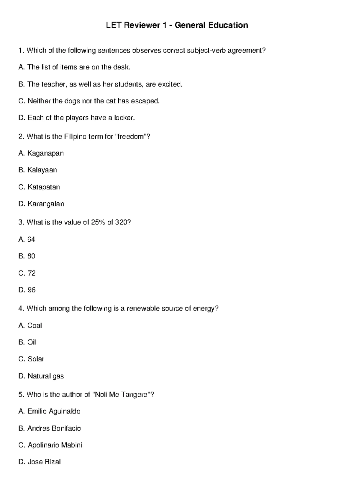 LET Reviewer 2 - General Education Exam Questions and Answers - Studocu