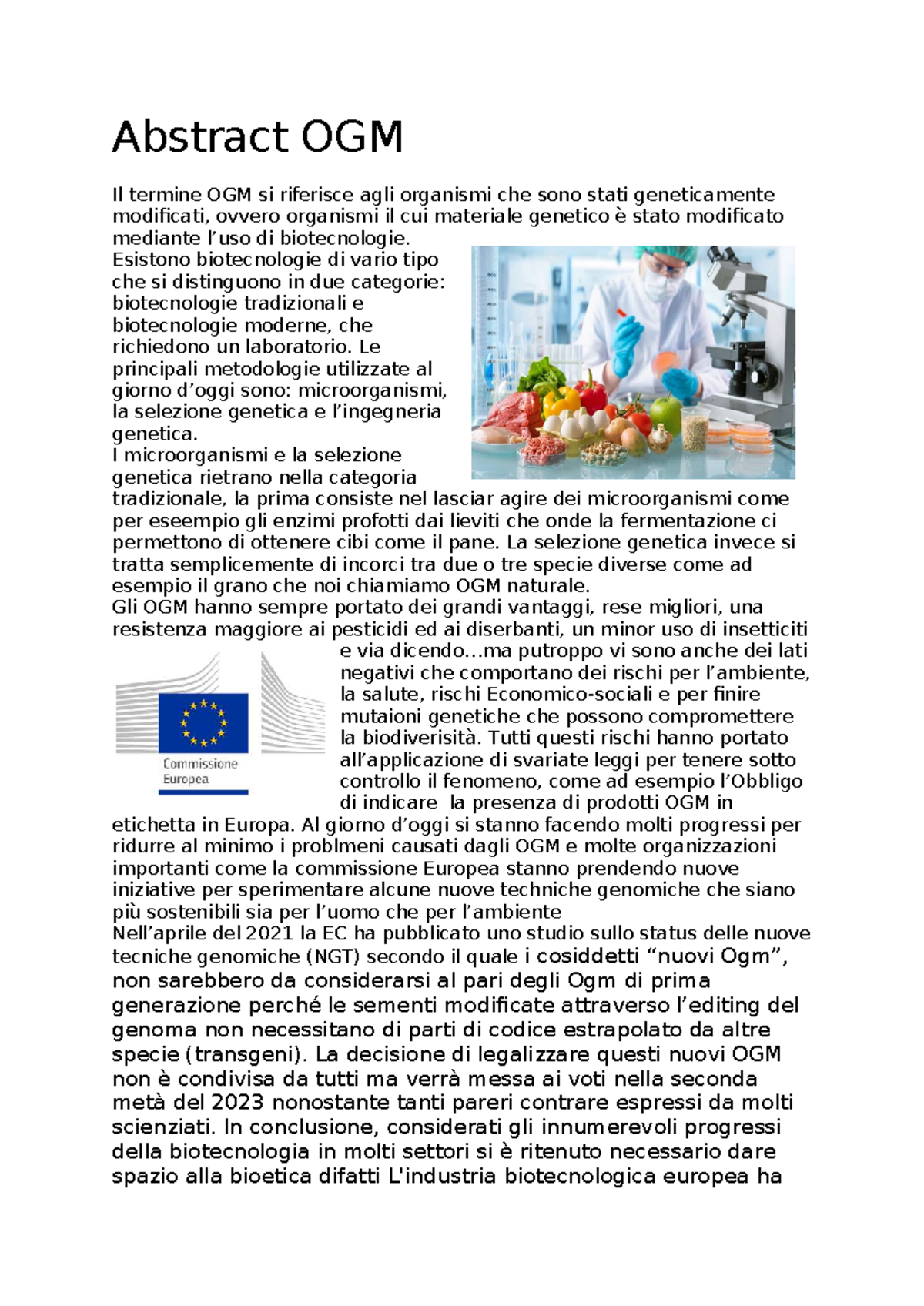 Abstract OGM: Appunti Presentazione PPT su Organismi Geneticamente ...