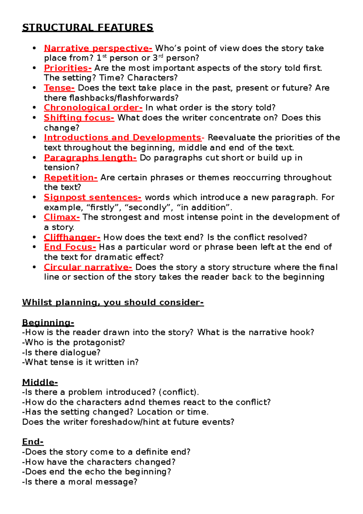 Structural Features Analysis: Narrative Perspective & Story Elements ...