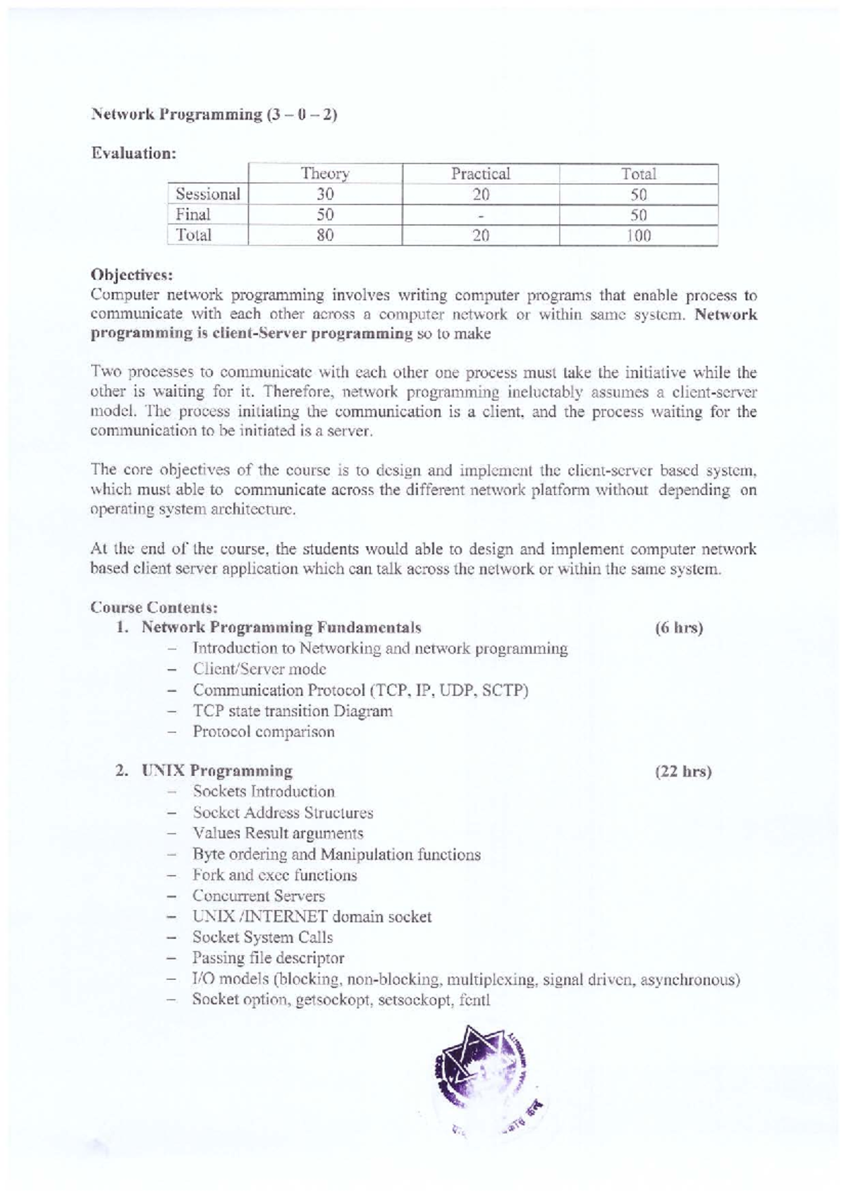 Network Programming (3 0 2) Syllabus for BE Software 8th Sem - Studocu