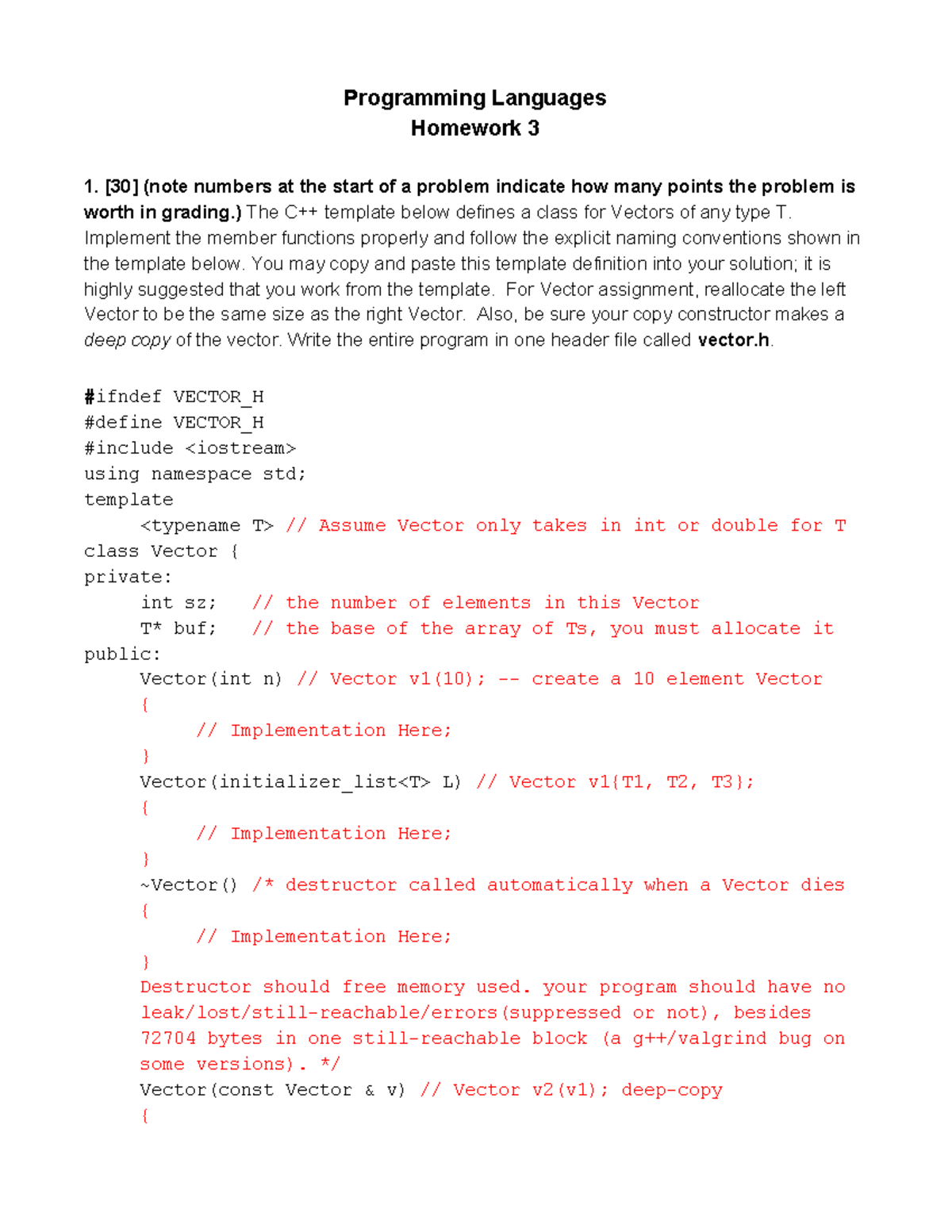 HW3 Programming Assignment: Implementing C++ Vector Class Functions ...
