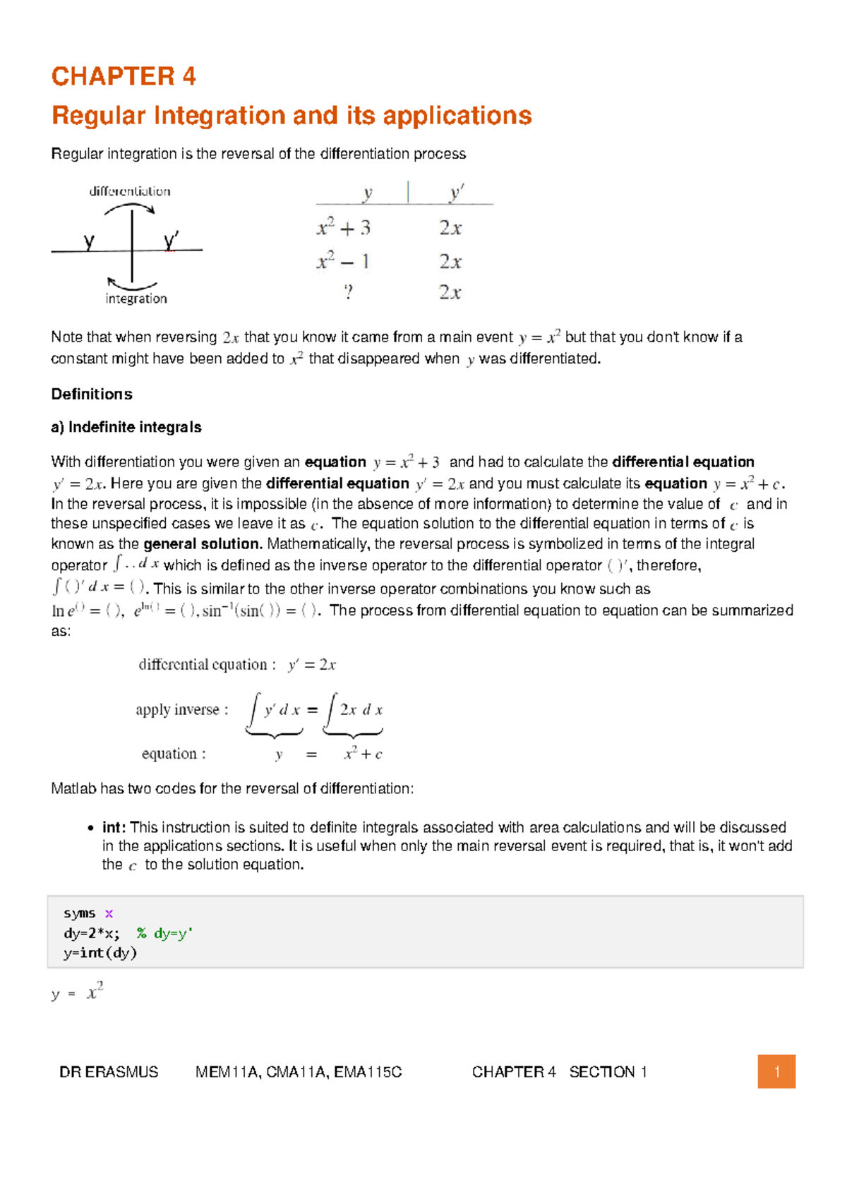 CHAPTER 4: Regular Integration and Applications - Studocu