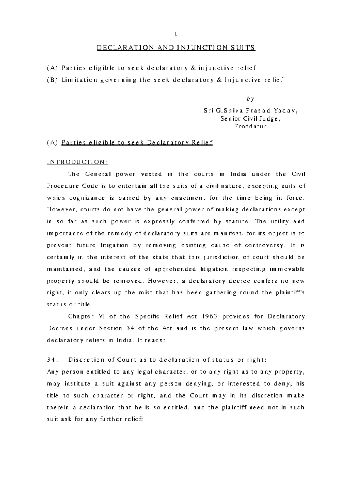 1. Declaration and Permanent Injunction Suit: Key Legal Insights - Studocu