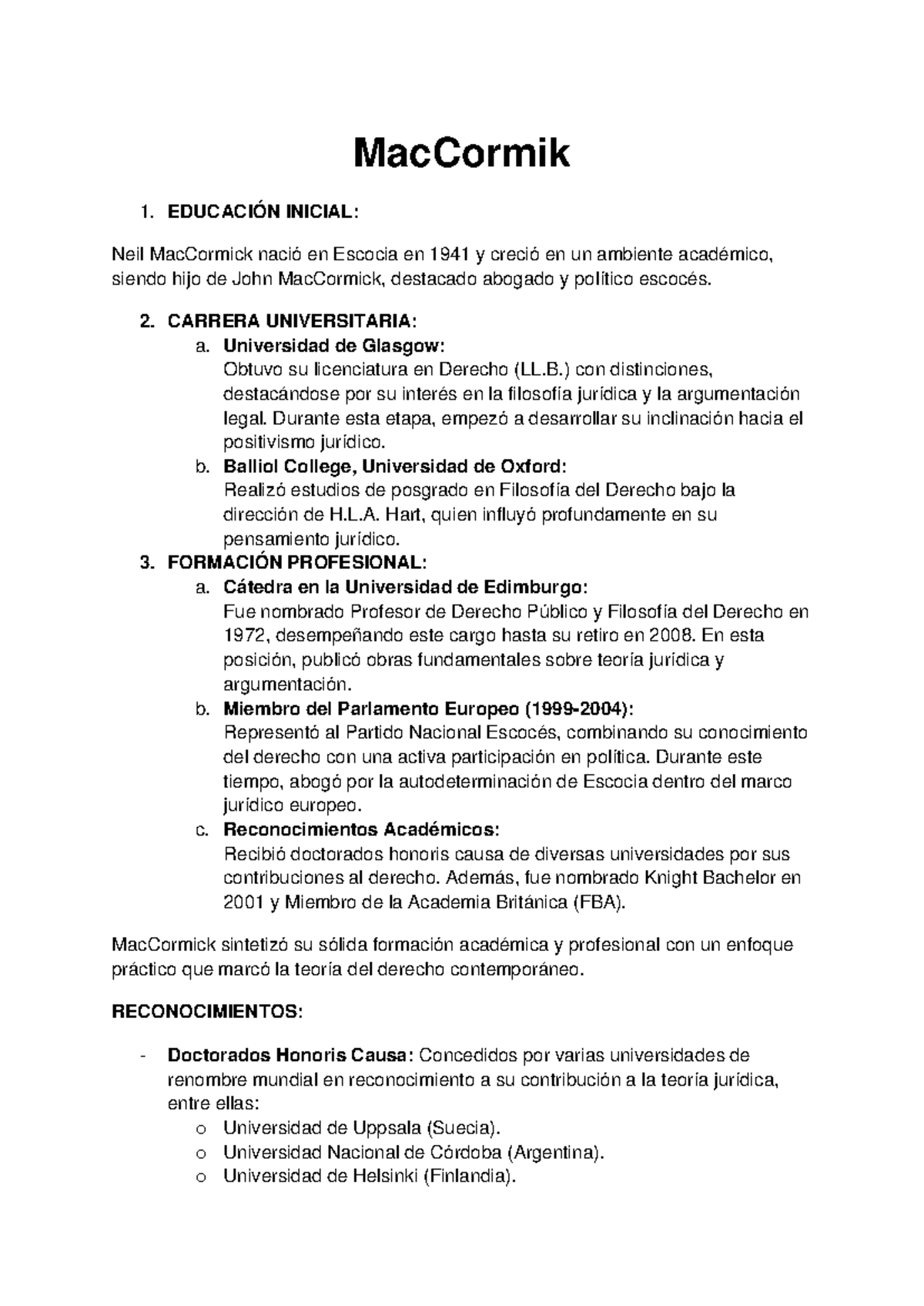 MacCormick - Teoría de la Argumentación Jurídica y su Legado - Studocu
