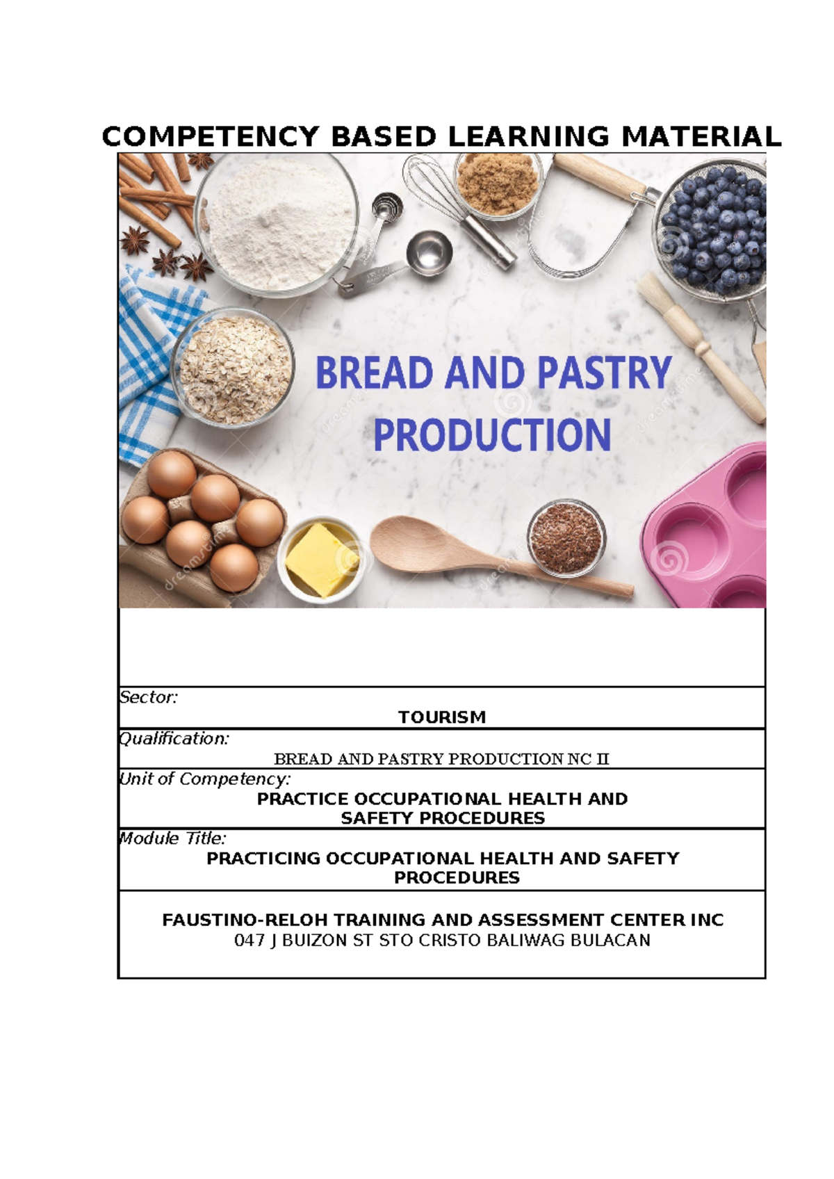 CBLM for FOOD AND BEVERAGE SERVICES NC II: Practice OHS Procedures ...