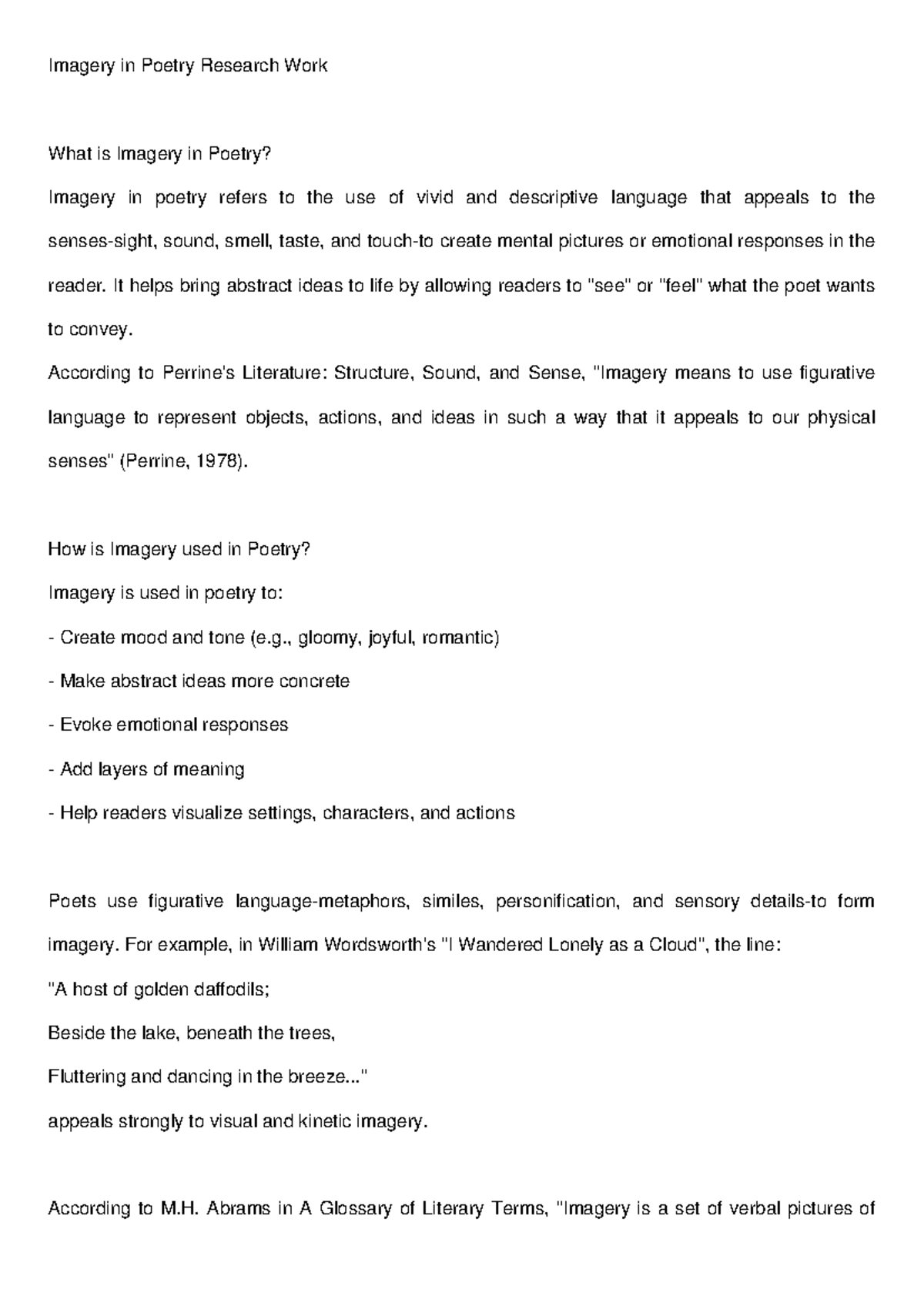 Imagery in Poetry: Understanding Its Types and Functions - Studocu