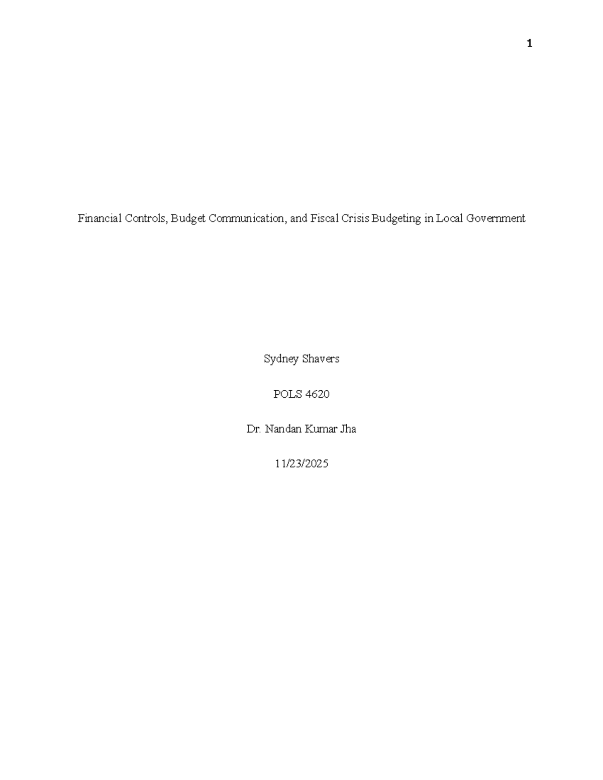 POLS 4620 Essay: Financial Controls & Budgeting in Local Government ...