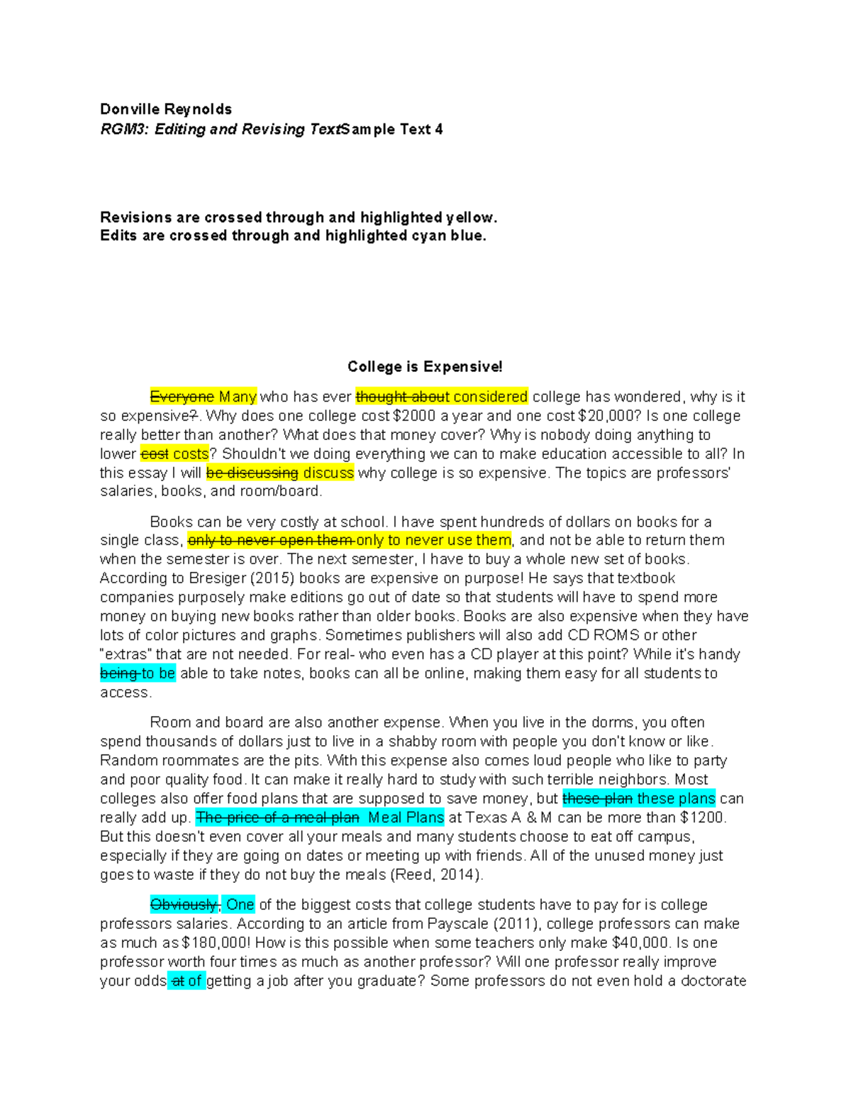 RGM3: Editing and Revising Essay on College Expenses and Costs - Studocu