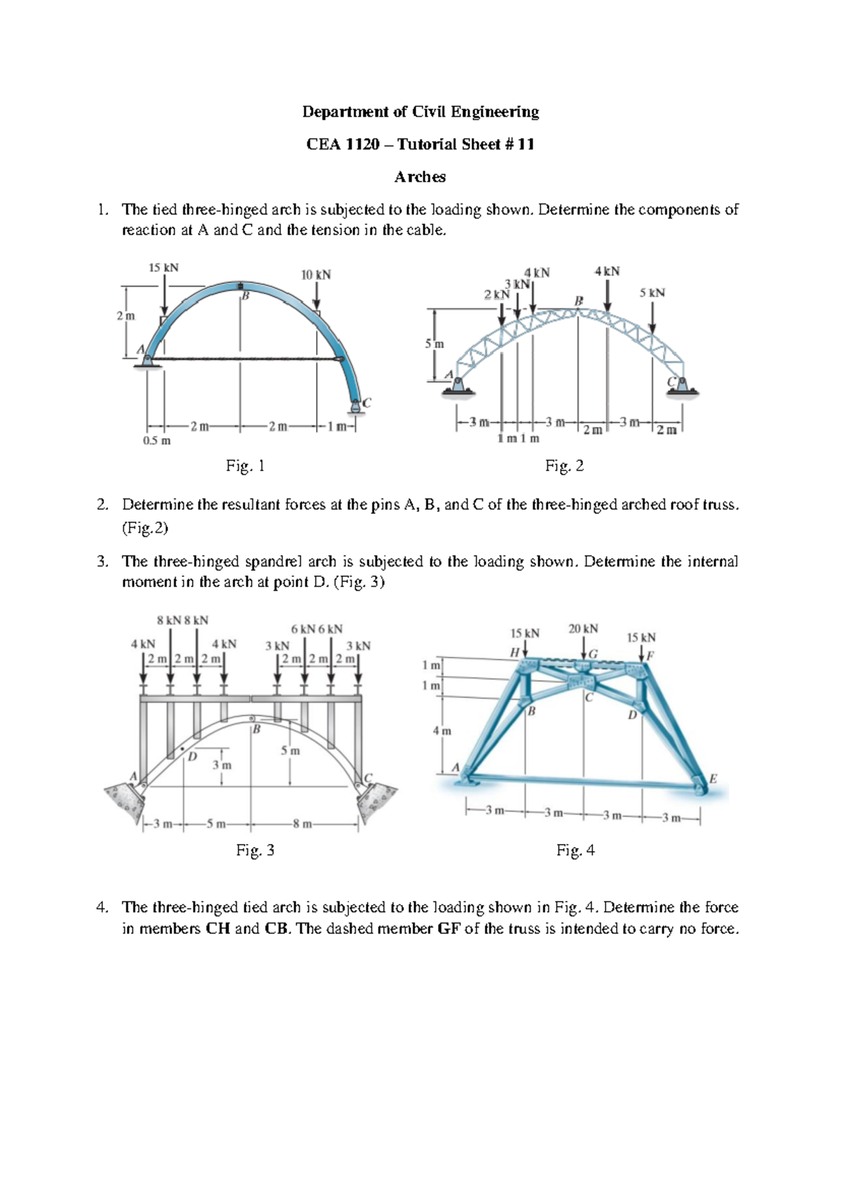 CEA 1120 - Tutorial Sheet #11: Analysis of Three-Hinged Arches - Studocu
